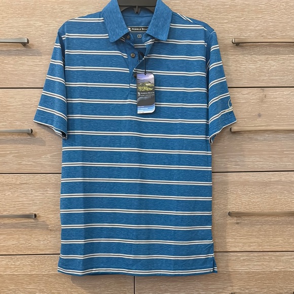 Pebble Beach | Shirts | Pebble Beach Blue And White Striped Polo Shirt ...